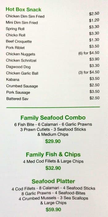 Menu at Redcliffe Seafood Takeaway fast food, Redcliffe