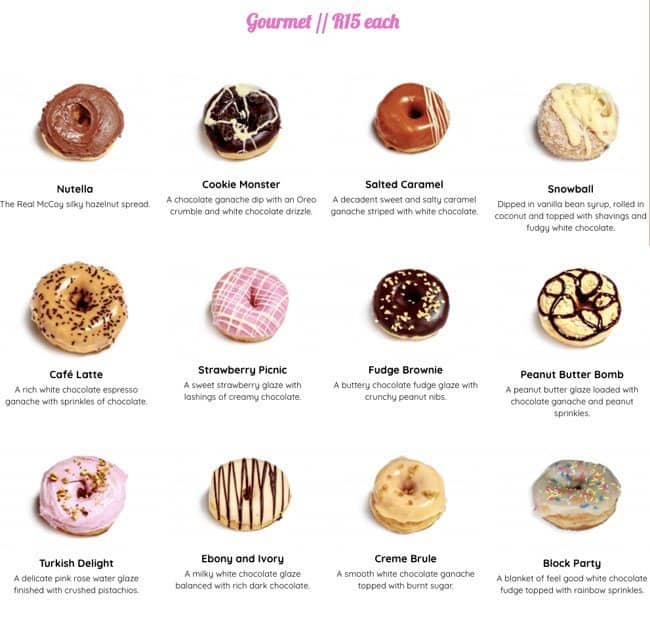 Menu at Wicked Donuts, Durban, 9 Harry Gwala Road