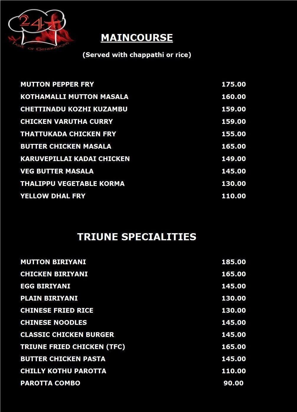 Menu at TWENTY_FOUR +, Coimbatore