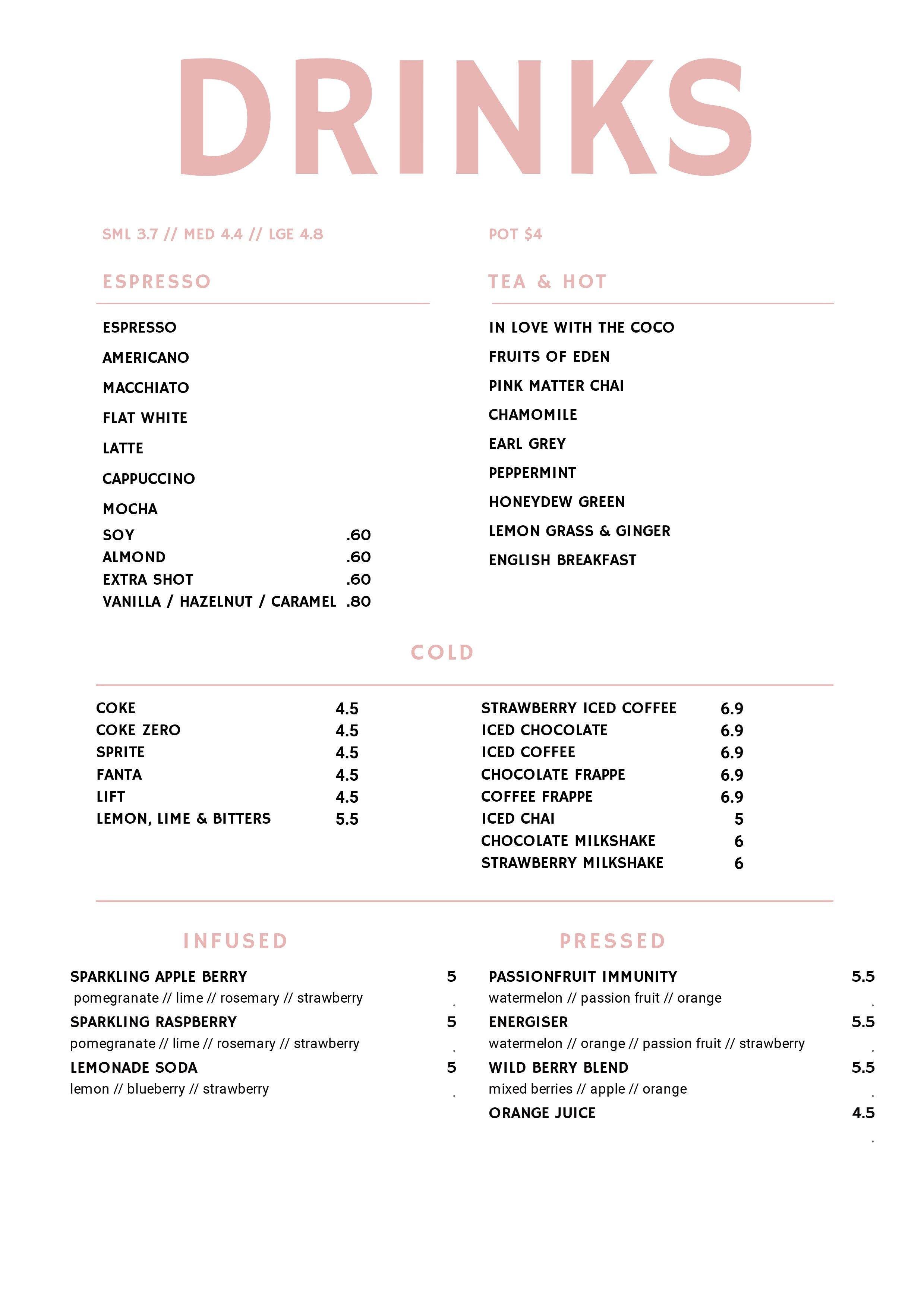 Menu at PD Cafe Epping, Epping