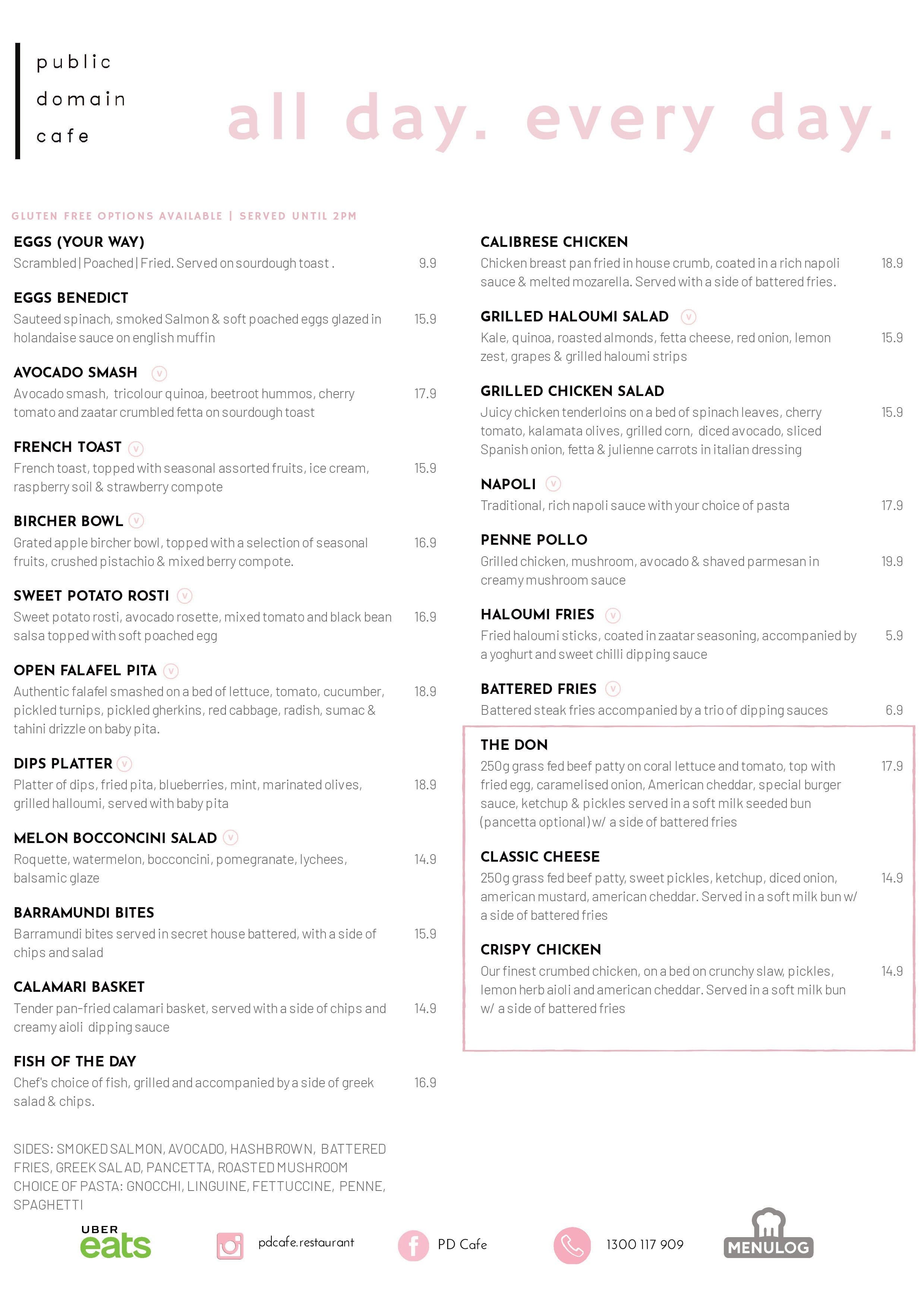 Menu at PD Cafe Epping, Epping