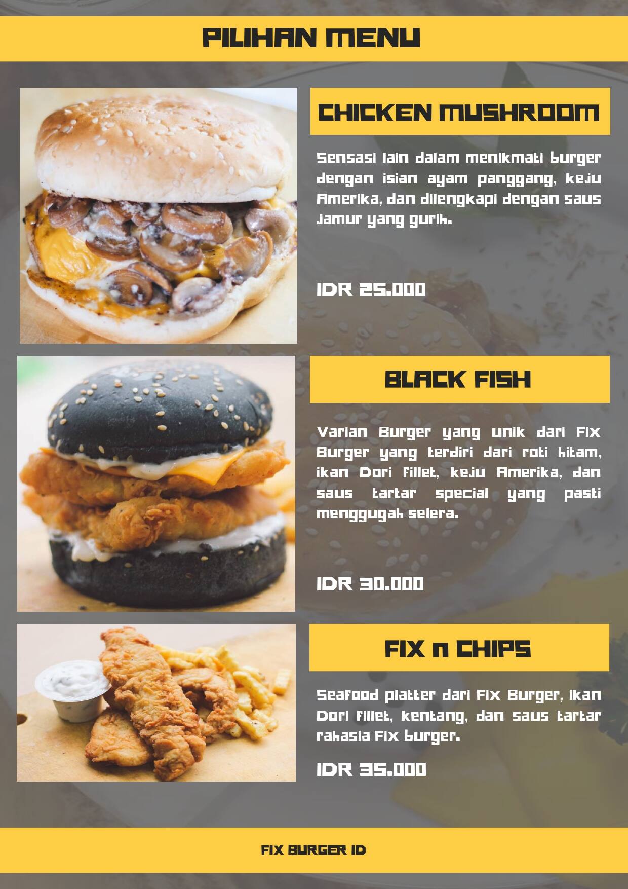 Menu at FIX Burger, Depok