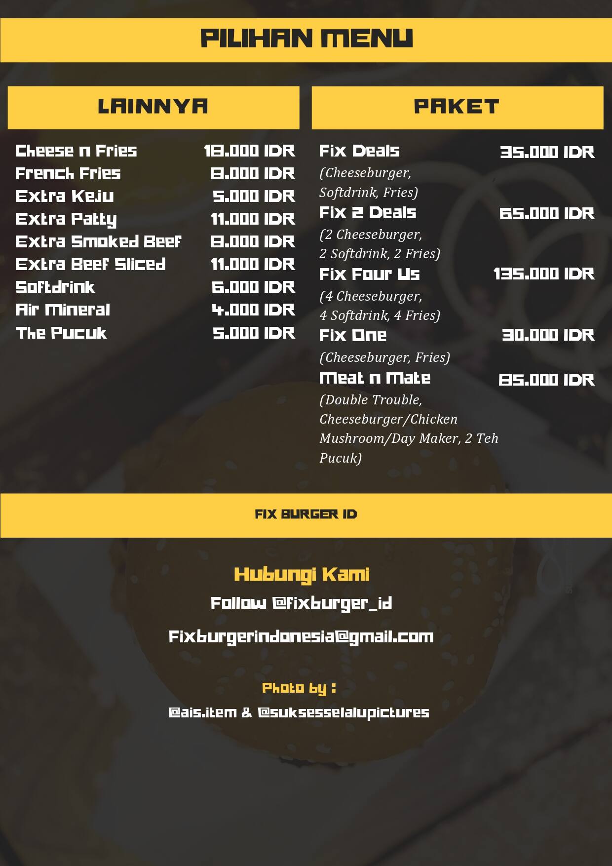 Menu at FIX Burger, Depok