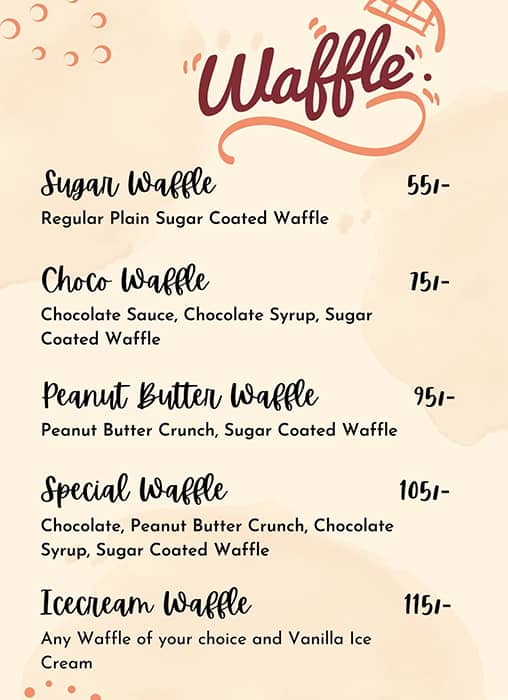 Menu of Wow's & Waffle's, Byculla, Mumbai