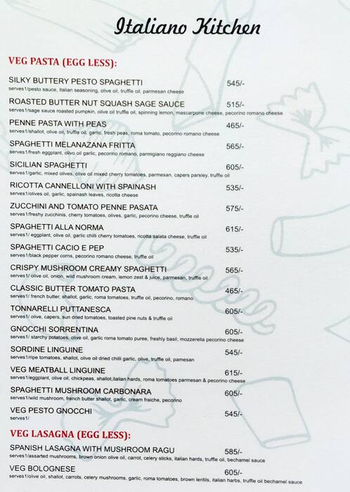 Menu of Italiano Kitchen, Versova, Andheri West, Mumbai