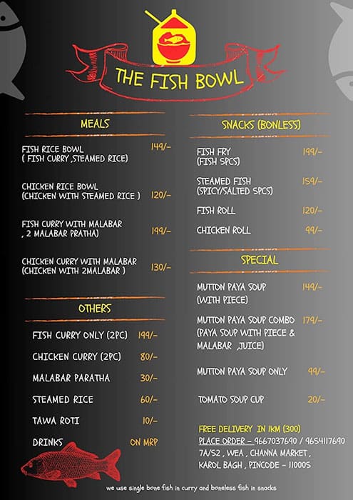 Menu of The Fish Bowl, Rajendra Place, New Delhi