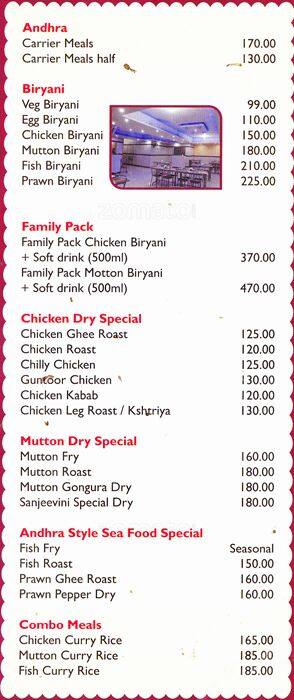 Menu at Sanjeevini Andhra Style, Bengaluru, 29/30, Shantha Krishna ...