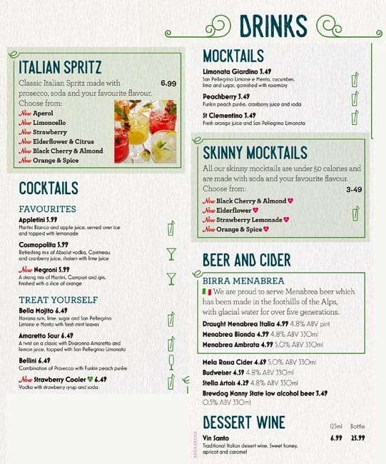 Menu at Bella Italia - Islington pizzeria, London, Angel Centre