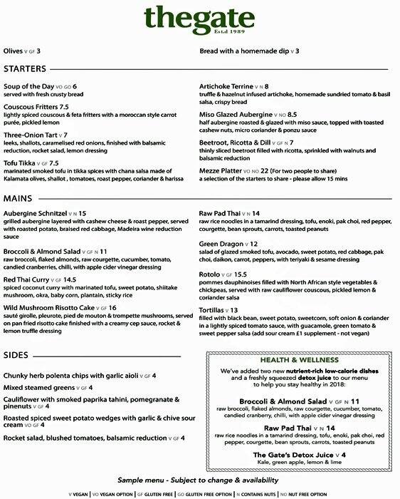 The Gate Menu, Menu for The Gate, Angel, London - Zomato UK