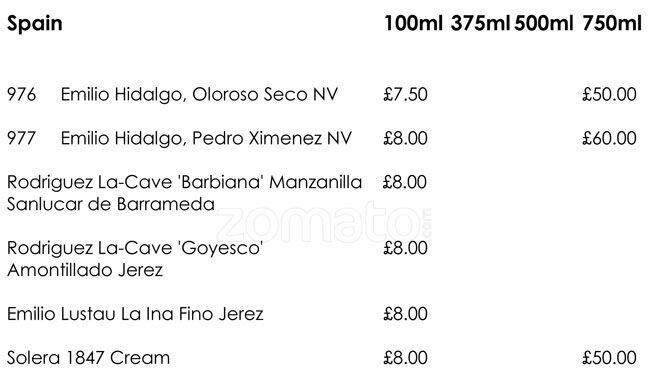 Menu at 1776 restaurant, London