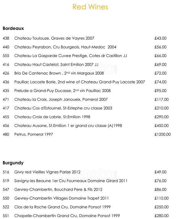 Menu at 1776 restaurant, London