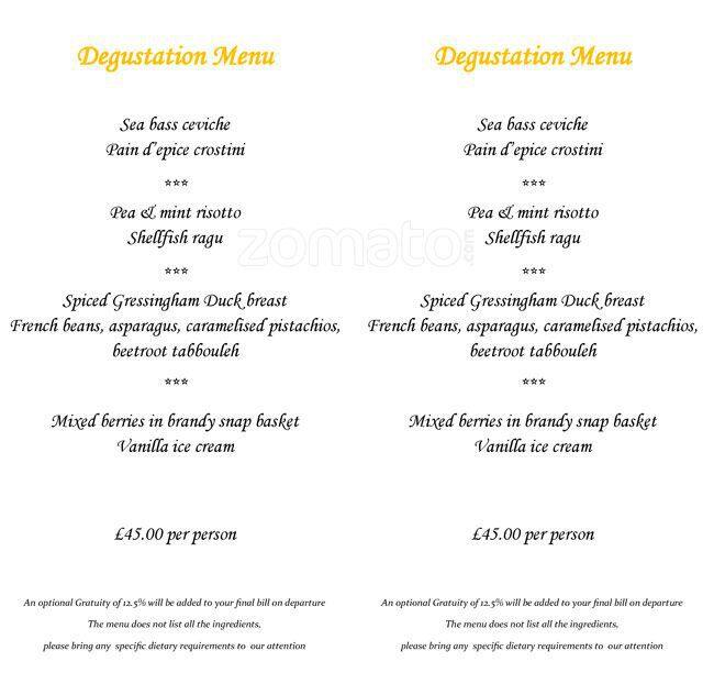 Menu at 1776 restaurant, London