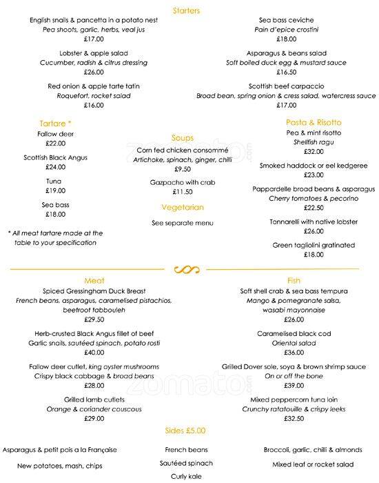 Menu at 1776 restaurant, London