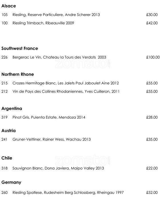 Menu at 1776 restaurant, London