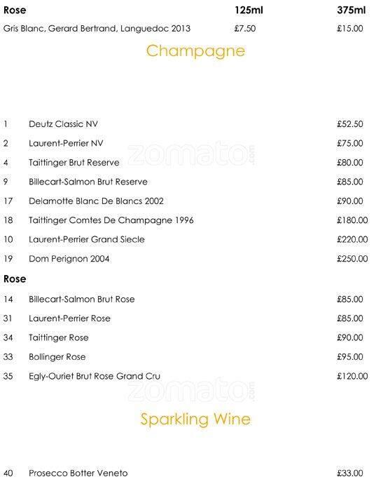 Menu at 1776 restaurant, London