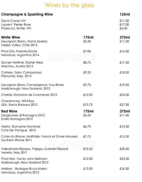 Menu at 1776 restaurant, London