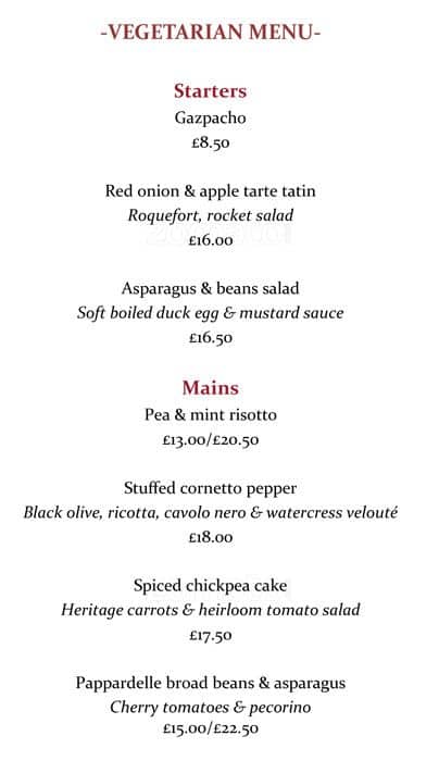 Menu at 1776 restaurant, London