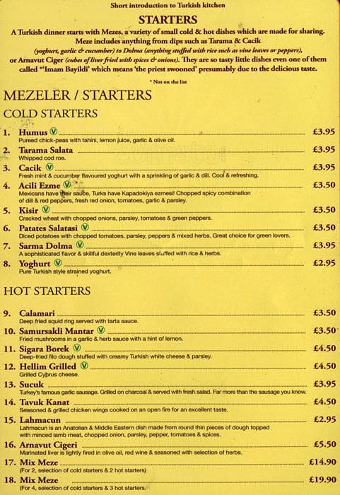 Menu at Gulen Ocakbasi fast food, Welling