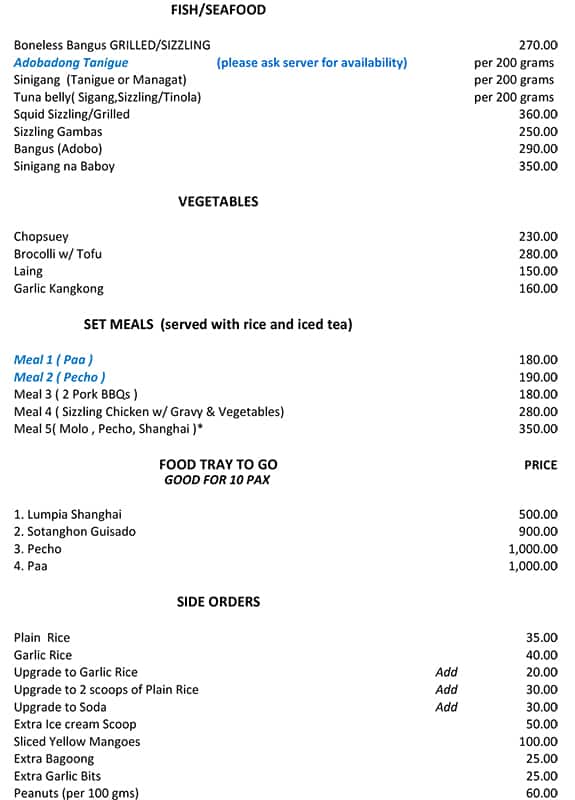 Menu at Barrio Inasal, Muntinlupa, 2nd Floor Don Gesu Building