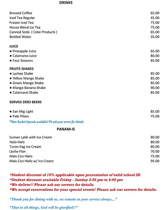 Menu at Barrio Inasal, Muntinlupa, 2nd Floor Don Gesu Building