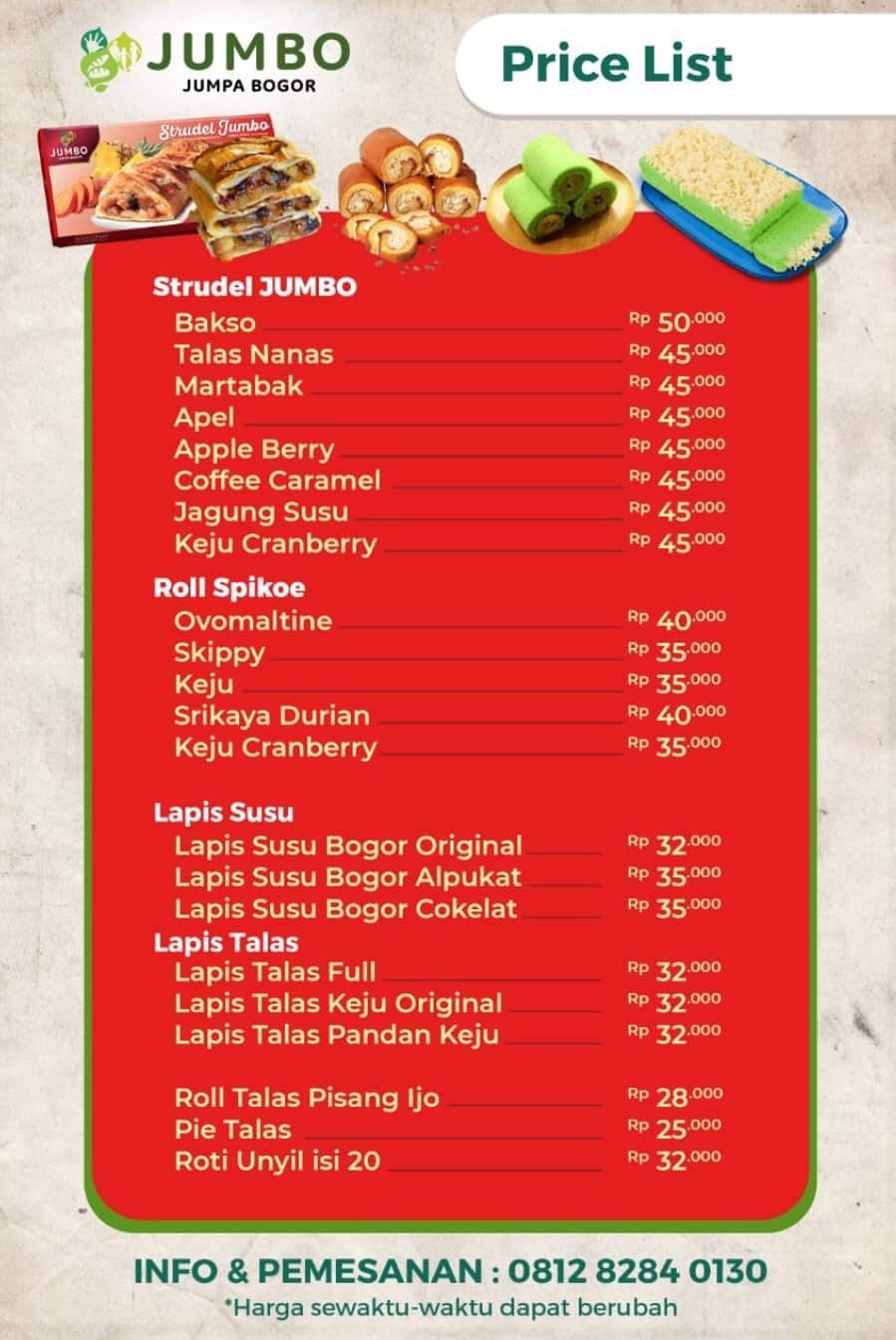 Menu at Strudel jumbo, Bogor, Jl. Raya Pajajaran 3f branangsiang