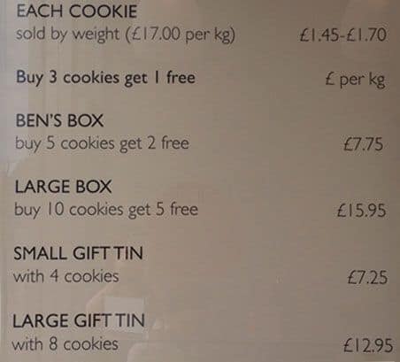 Menu at Ben's Cookies desserts, Edinburgh