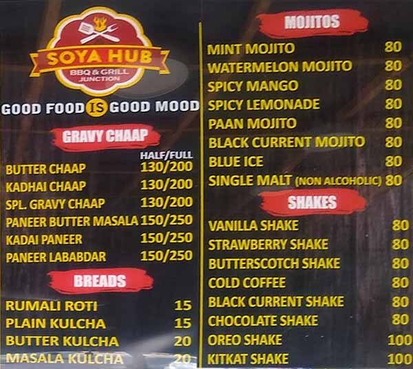 Menu at Soya Hub, Chandigarh