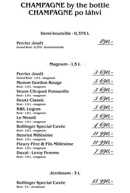 Menu at Hemingway Bar, Prague