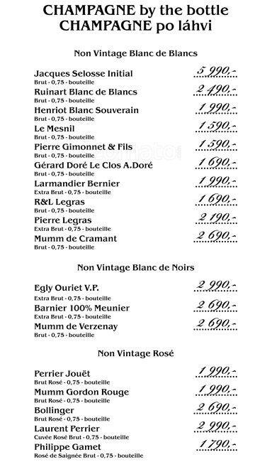 Menu at Hemingway Bar, Prague