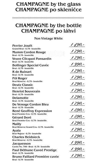 Menu at Hemingway Bar, Prague