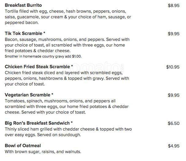 Menu at Tik Tok Restaurant and Bar Division, Portland, SE Division St