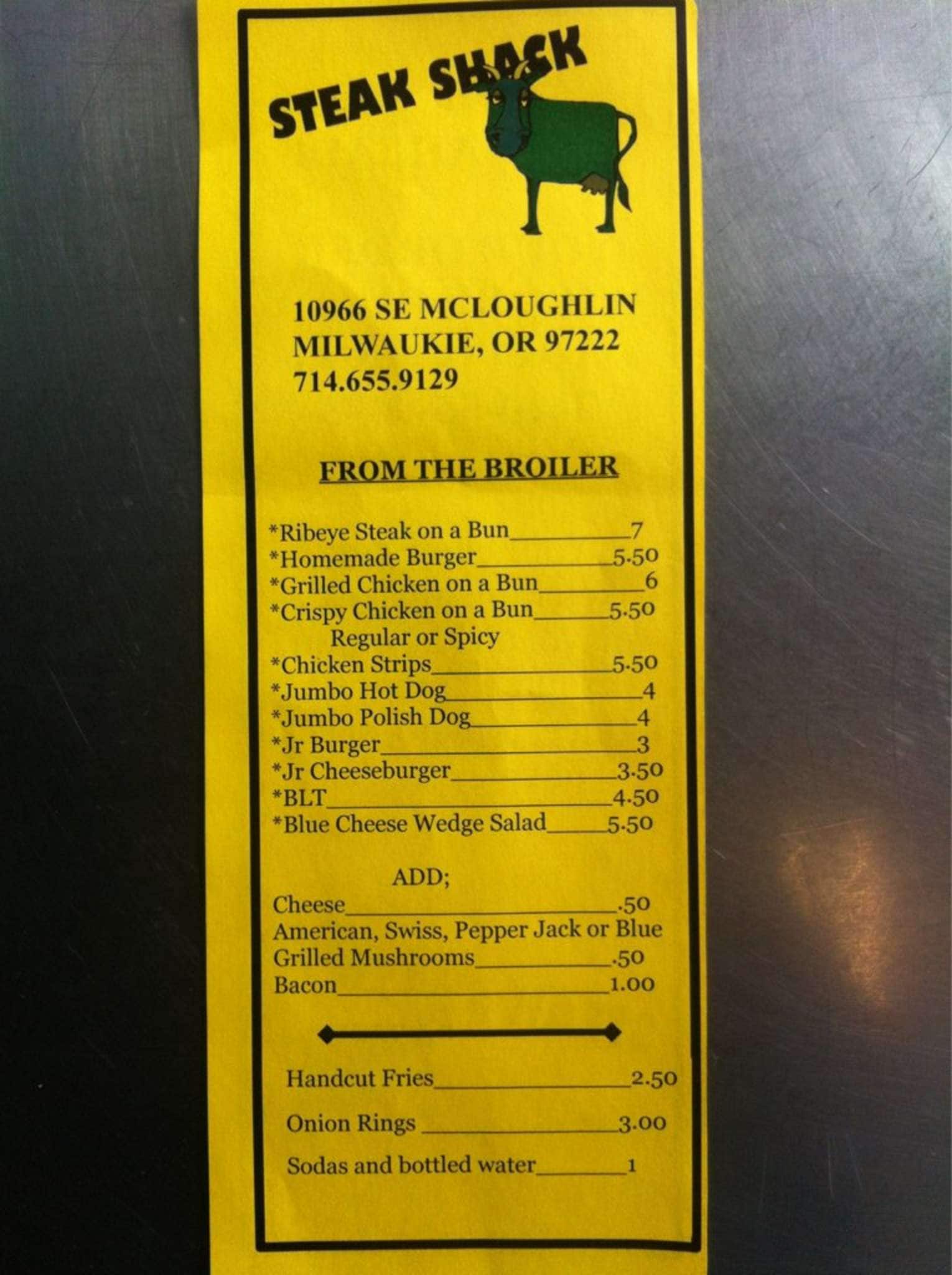 The Steak Shack Menu,Menú para The Steak Shack, Milwaukie, Milwaukie ...
