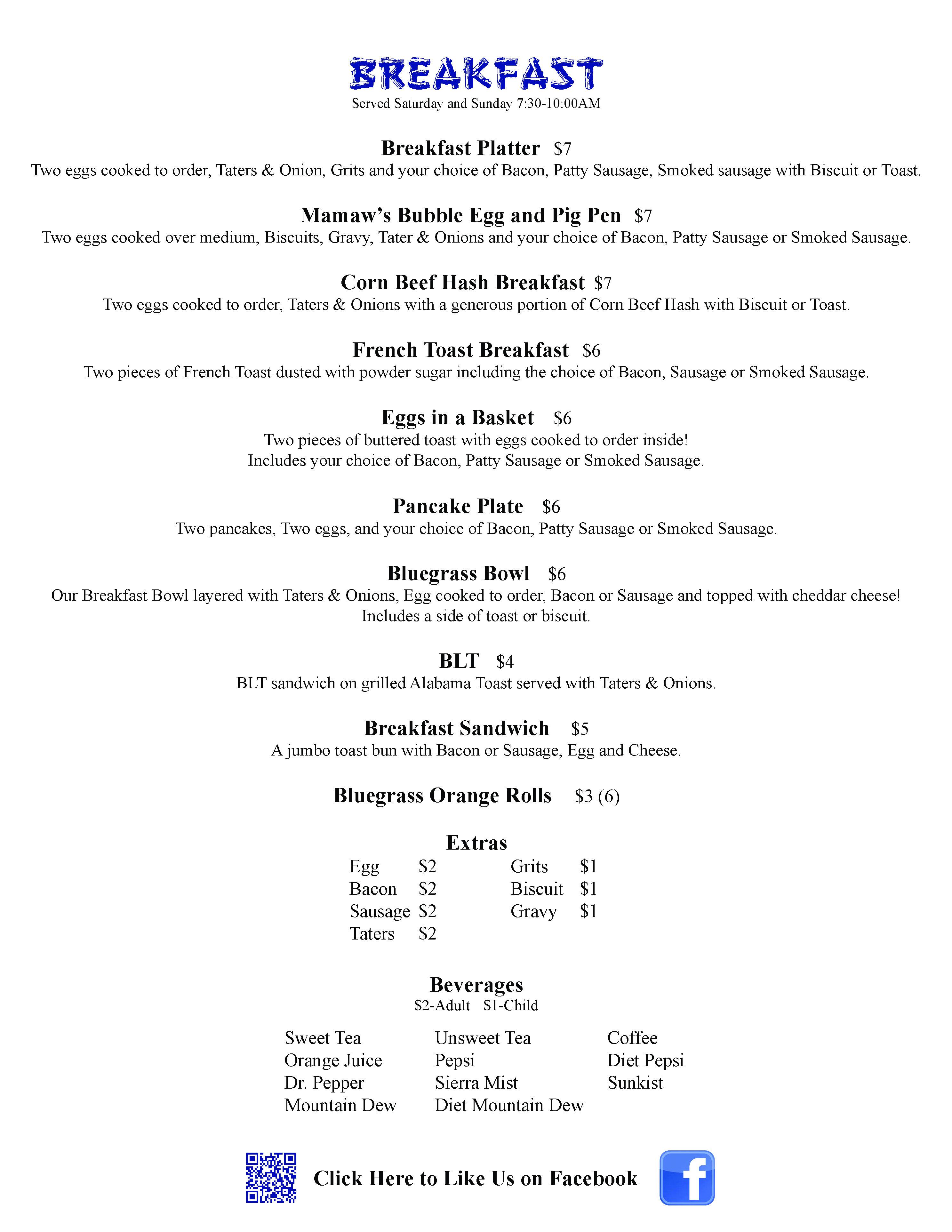 Menu at Bluegrass Barbeque, Moody