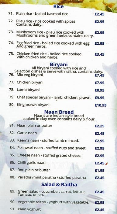 Menu at Blue Orchid Restaurant and Bar, Northolt, 500 Ruislip Rd