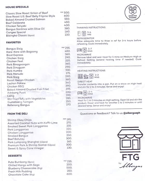 Menu at Food-To-Go by Albergus, Quezon City