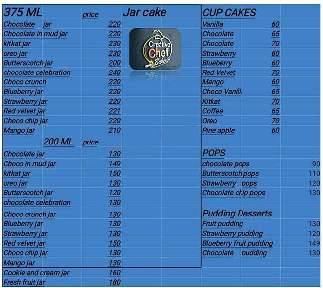 Menu at Creative Chef Baker, New Delhi, E -7/64