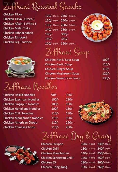 Menu of Zaffran Delight, Shakti Nagar, Udaipur