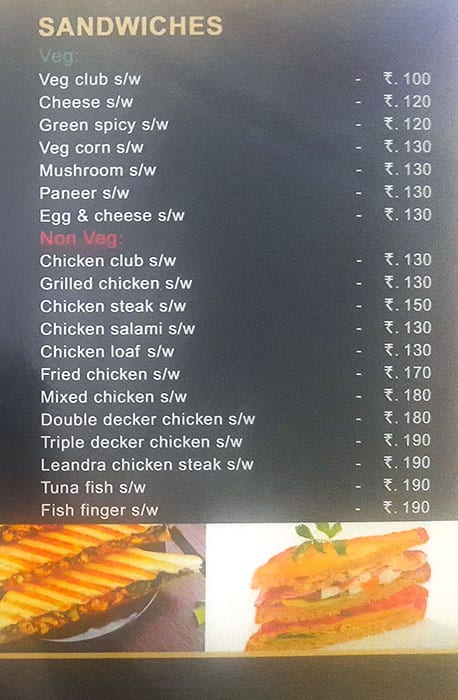 Menu at Le' andra, Coimbatore, Mayflower Sakthi Garden