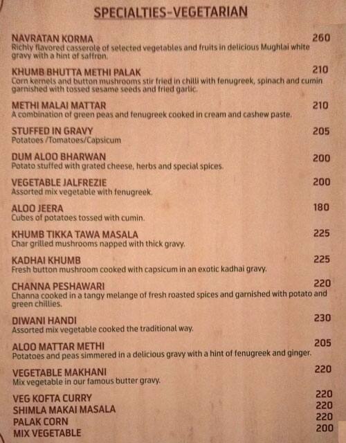 Menu at Moti Mahal Delux, Varanasi
