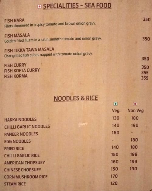 Menu at Moti Mahal Delux, Varanasi
