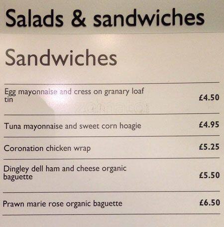 Menu at Place To Eat cafe, London, John Lewis Upper Level