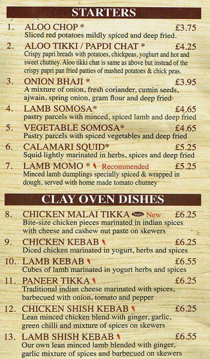 Menu at The Thali Thal restaurant, London
