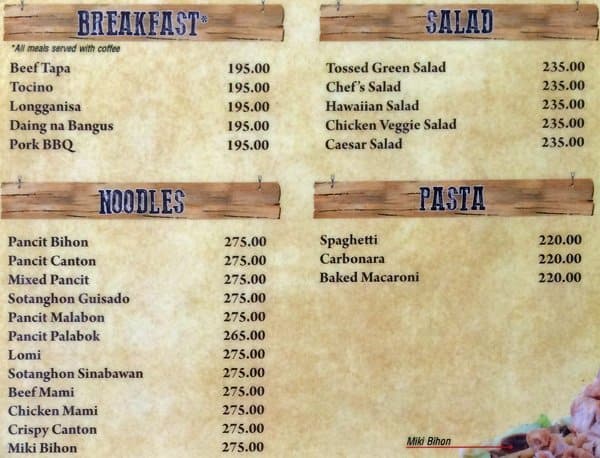 RSM Lutong Bahay Menu, Menu for RSM Lutong Bahay, Tagaytay City ...