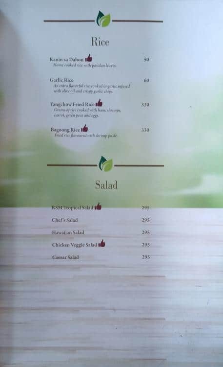 Menu at RSM Lutong Bahay restaurant, Tagaytay, Aguinaldo Highway