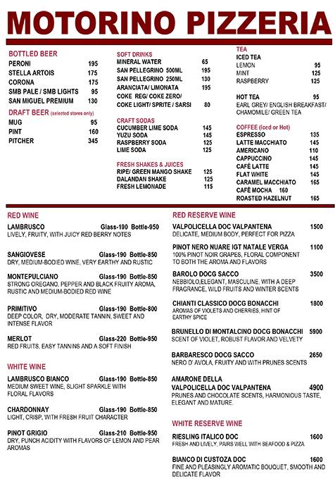 Menu at Motorino Pizza - Greenbelt pizzeria, Makati