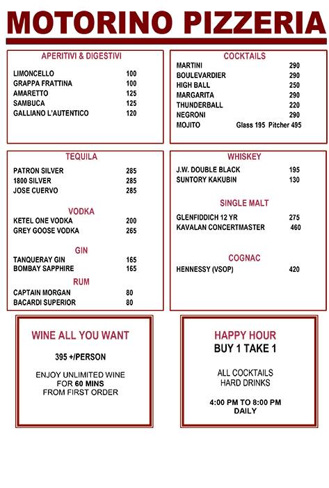 Menu at Motorino Pizza pizzeria, Pasig, Capitols Commons
