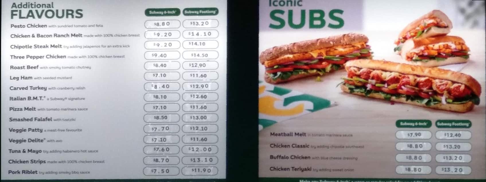 Menu at Subway Unitec restaurant, Auckland, Building 180