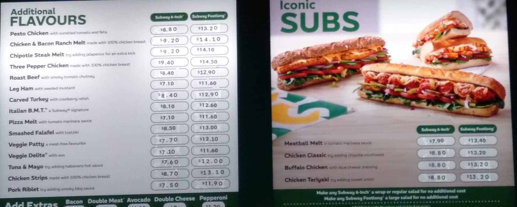 Menu at Subway Unitec restaurant, Auckland, Building 180
