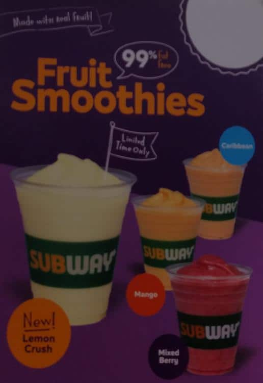 Menu at Subway fast food, Auckland, 915 Dominion Rd