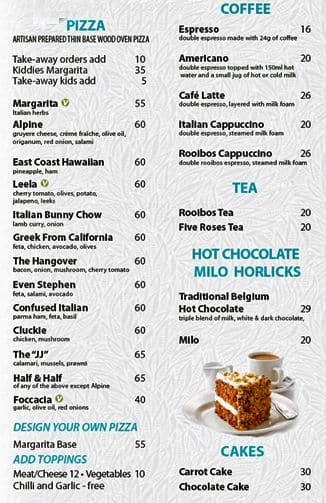 Menu at Blue Waters Hotel pub & bar, Durban